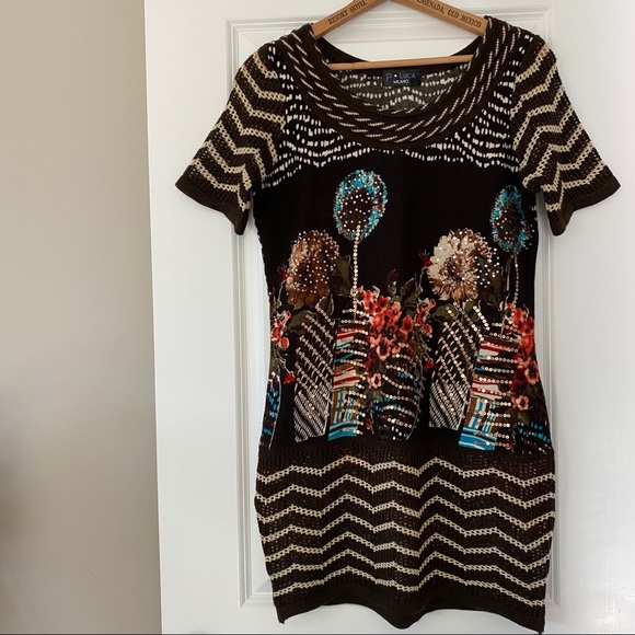 P Luca | Dresses | P Luca Milano Embellished Sequined Brown Sweater ...